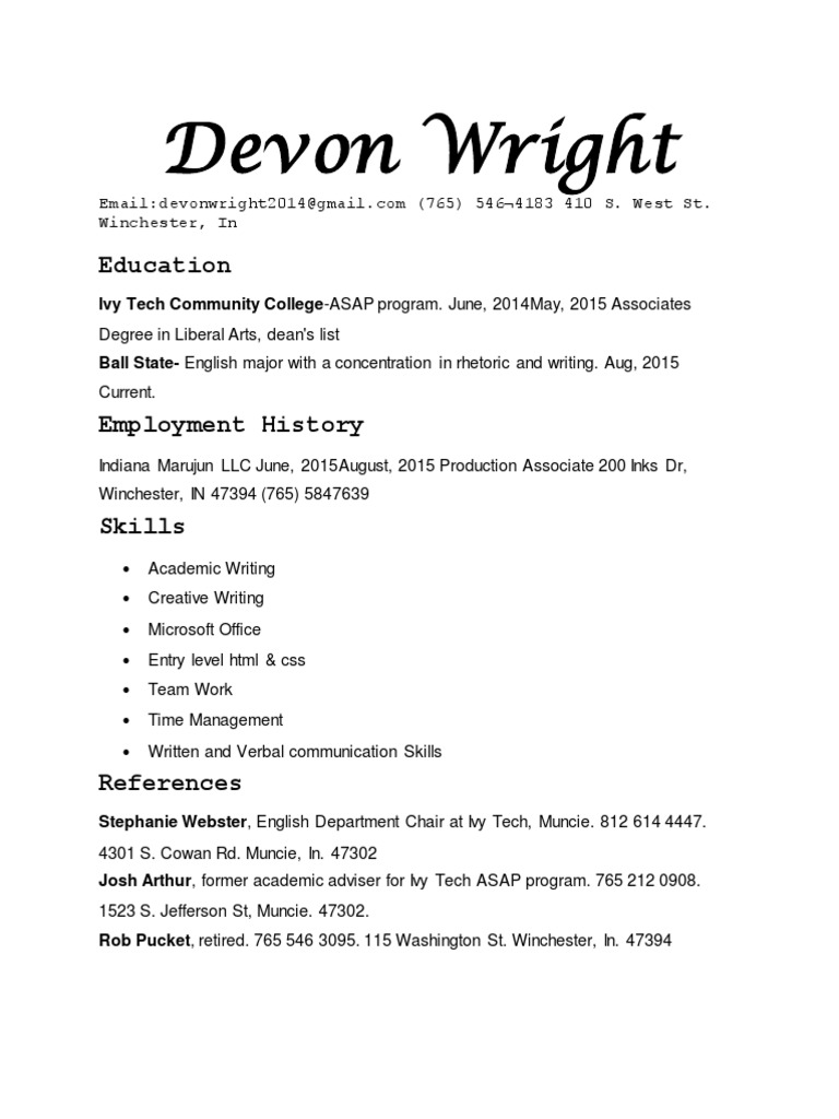 Devon Wright Resume and Skills Summary | PDF | Career & Growth | Social ...