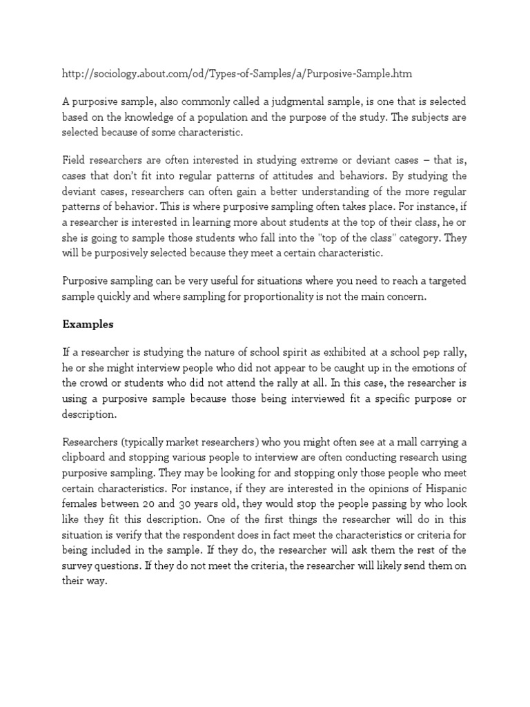 Purposive Sampling Research | PDF