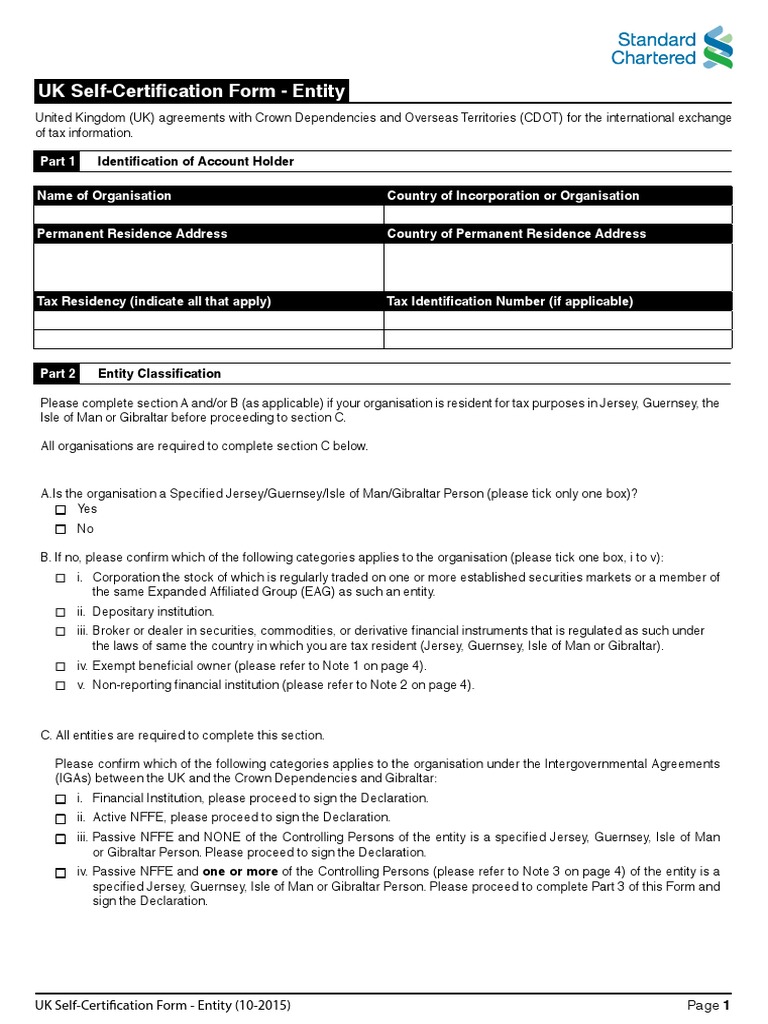 UK FATCA Self Certification Form | PDF | Insurance | Securities (Finance)