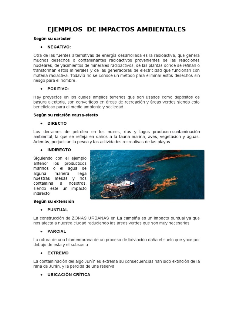 Ejemplos De Impactos Ambientales