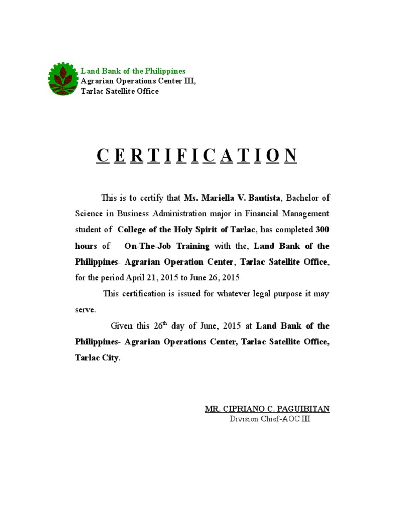 Ojt Certification | PDF