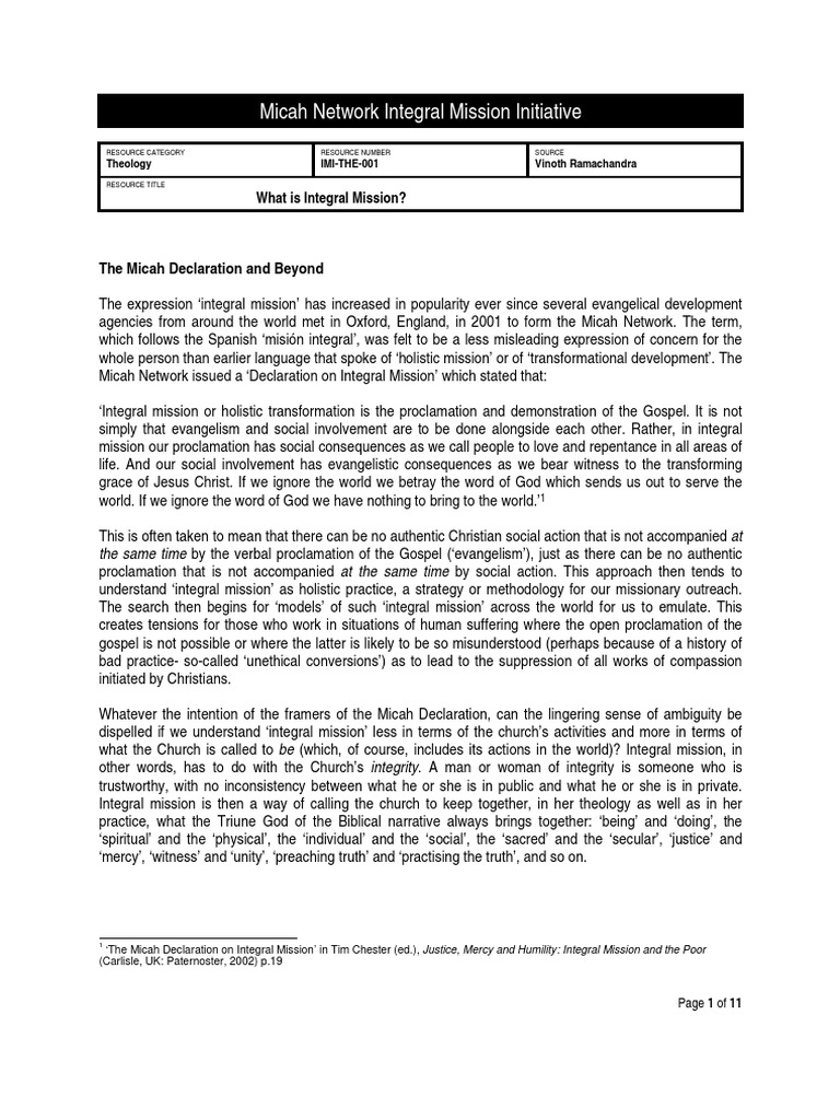 Integral Mission | PDF | The Gospel | Christian Mission