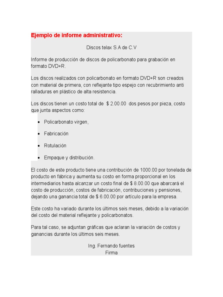 Ejemplo de Informe Administrativo | PDF