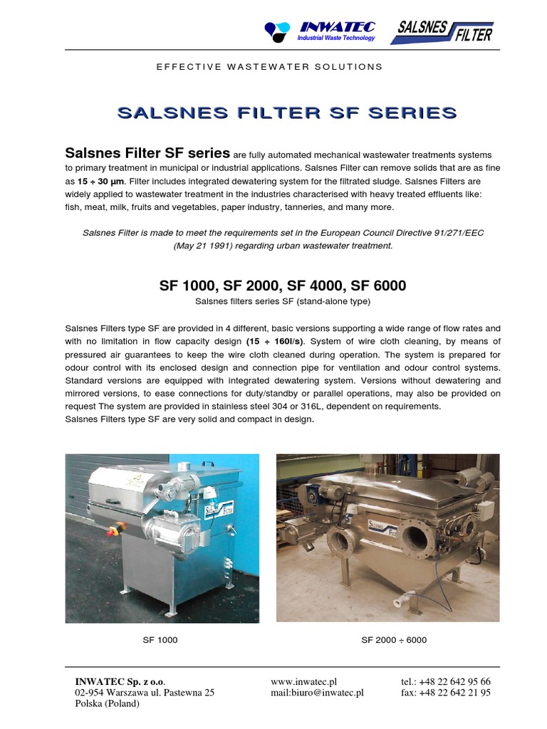 Salsnes Filter SF English | PDF | Sewage Treatment | Filtration