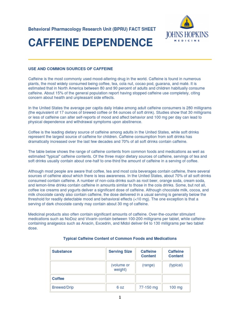 Caffeine Dependence Fact Sheet | PDF | Caffeine | Substance Dependence