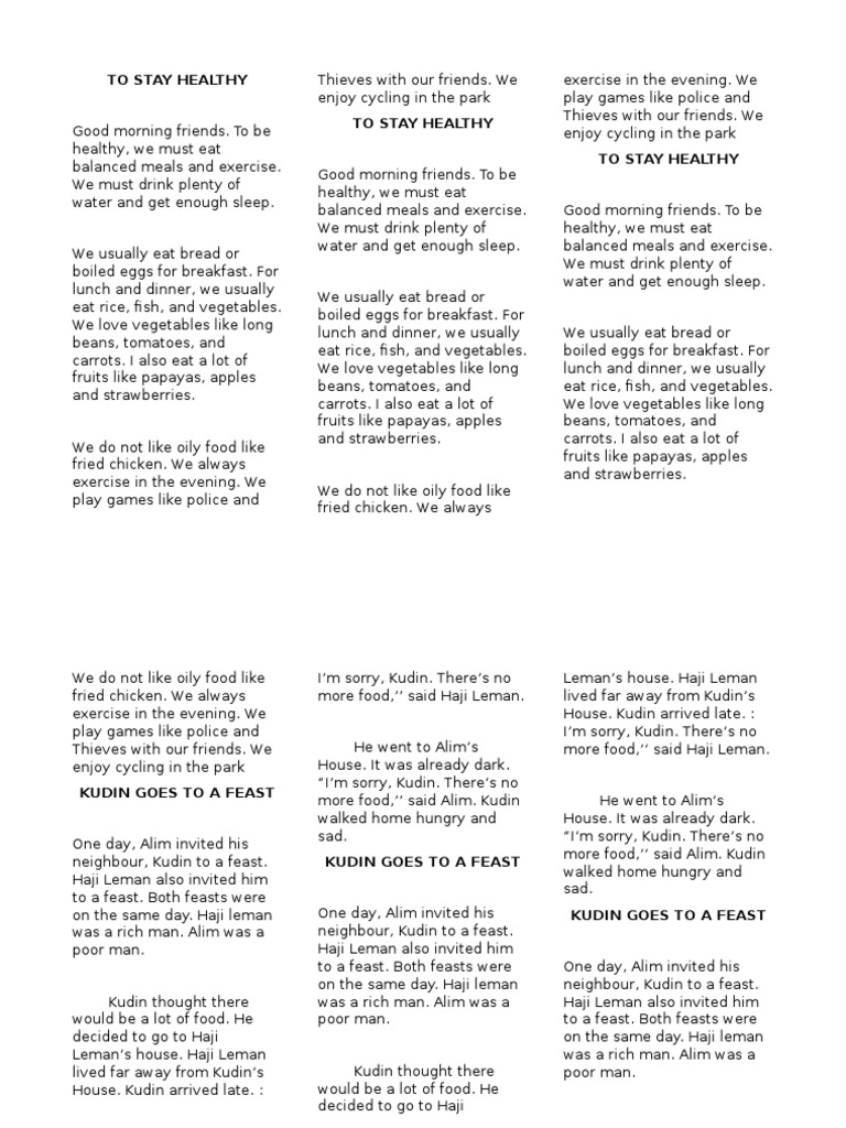 Year 3 Choral Reading | PDF | Lunch | Meal