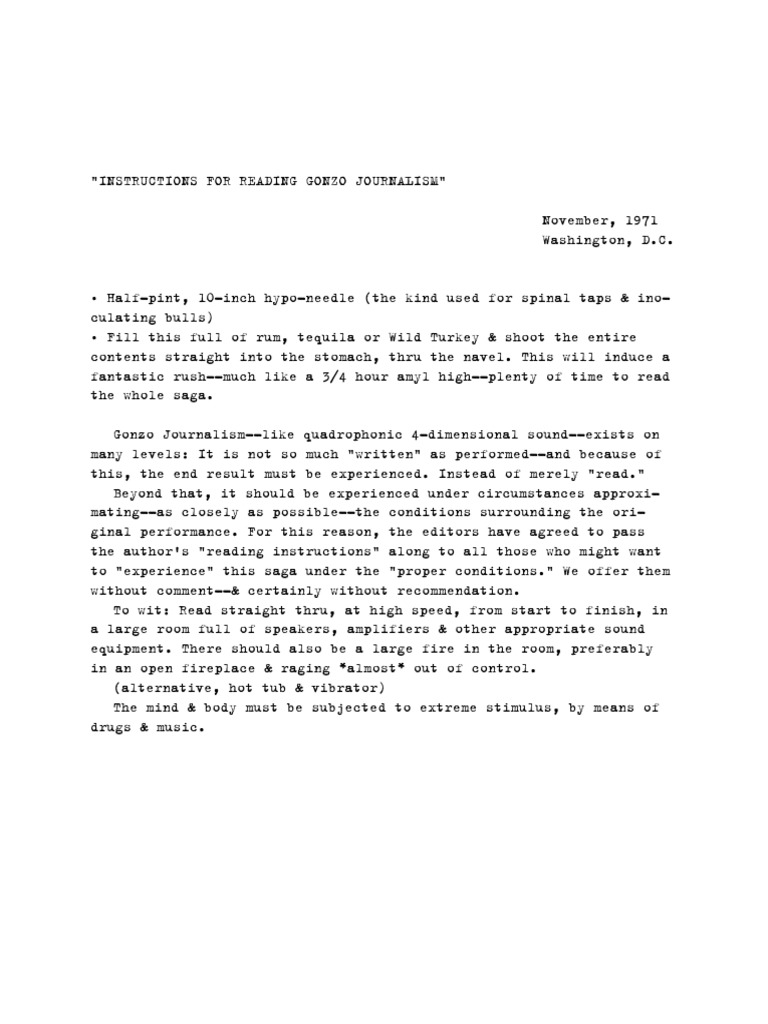 Instructions For Reading Gonzo Journalism | PDF