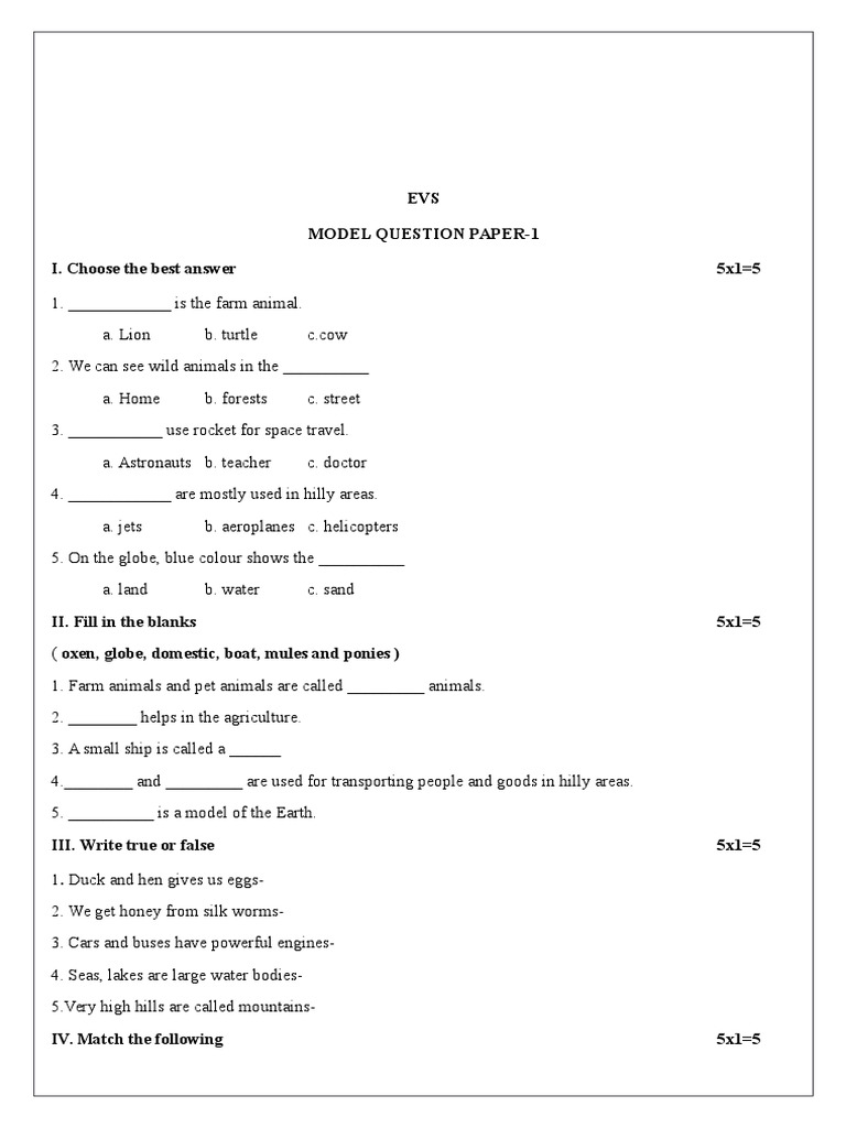 EVS Model Question Paper-1 I. Choose The Best Answer 5x1 5 | PDF ...