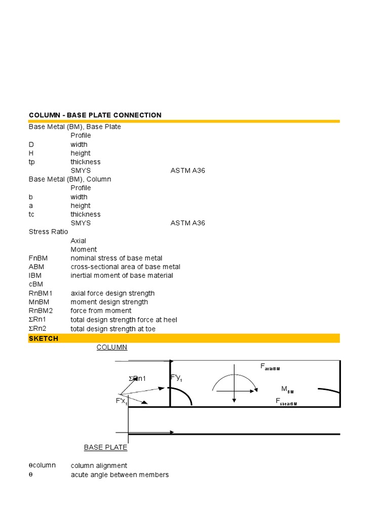 Calculation For Base Plate Connection | PDF | Yield (Engineering) | Screw