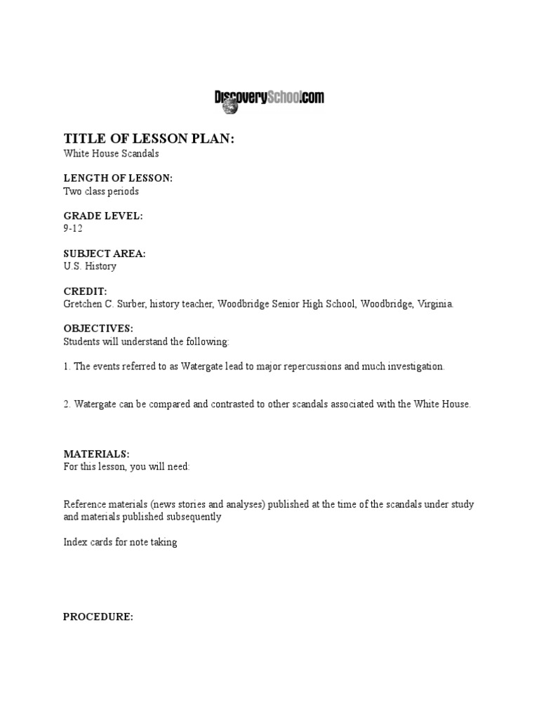 History Lesson Plan 2 | PDF | Watergate Scandal | United States Travel