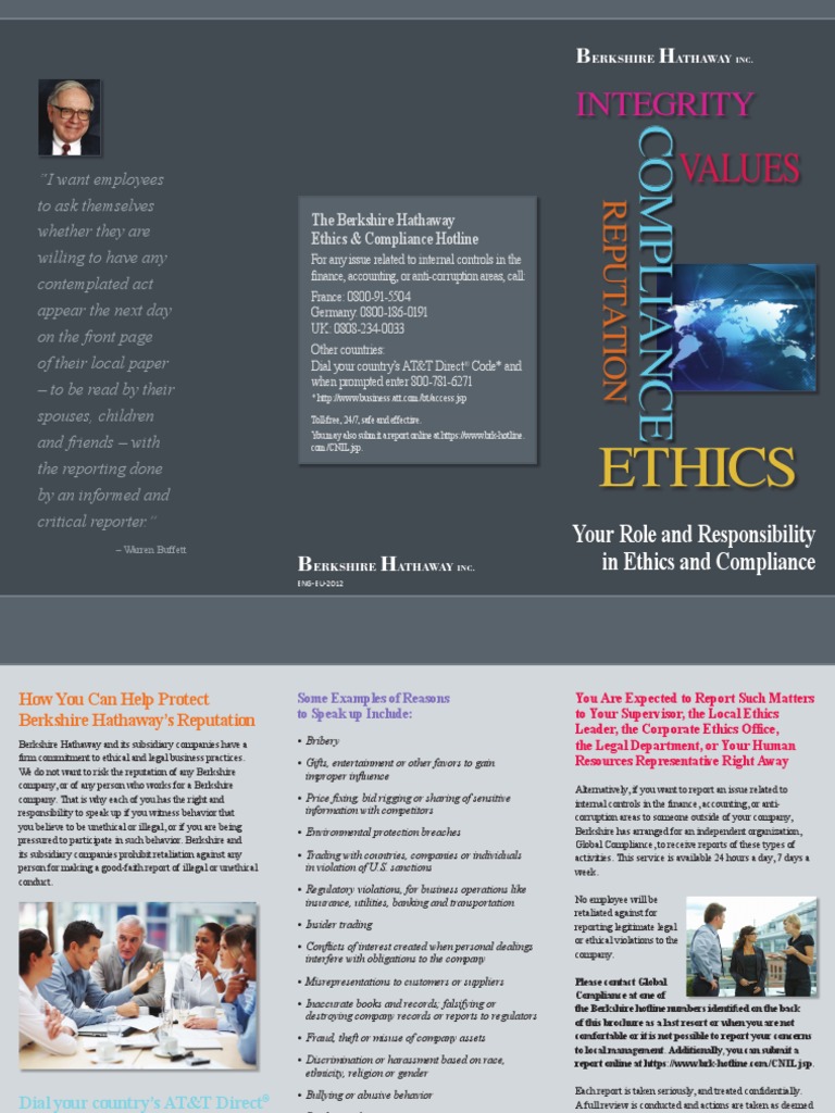 Berkshire Hathaway Ethics Hotline Guide | PDF | Business Ethics | Integrity