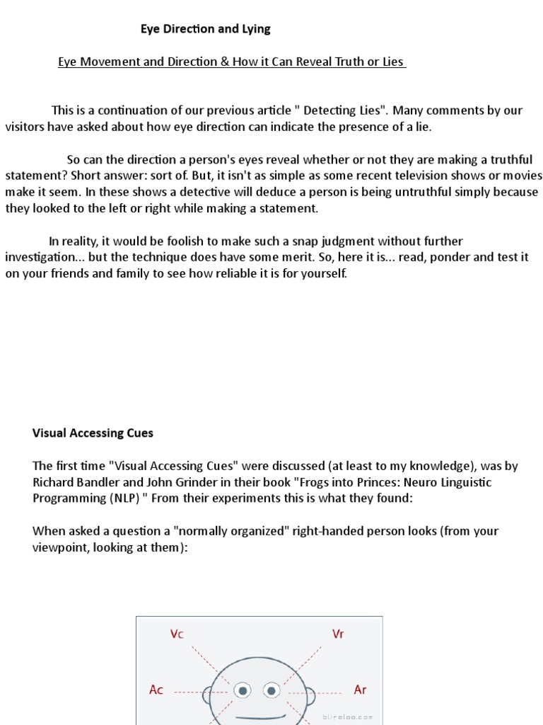 Eye Movements.. | PDF | Neuro Linguistic Programming | Psychological ...