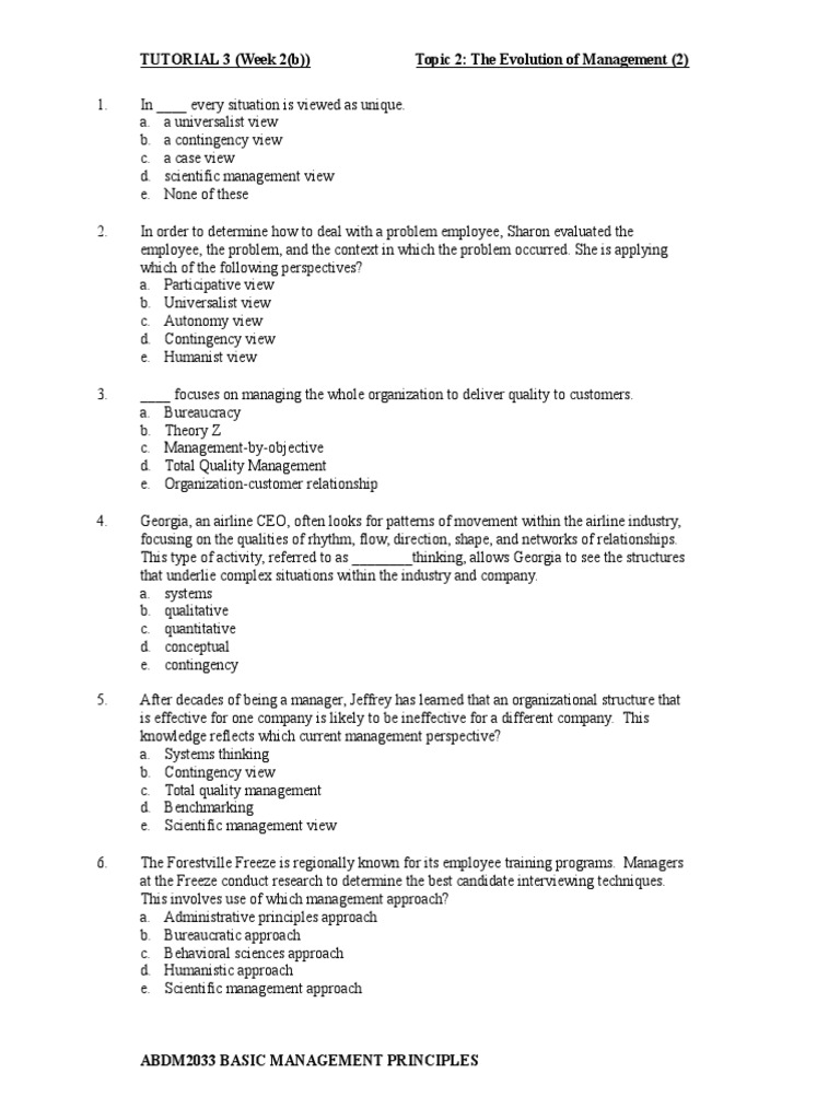 Basic Management Principle - Tutorial 3 Student (2015-16) | PDF ...