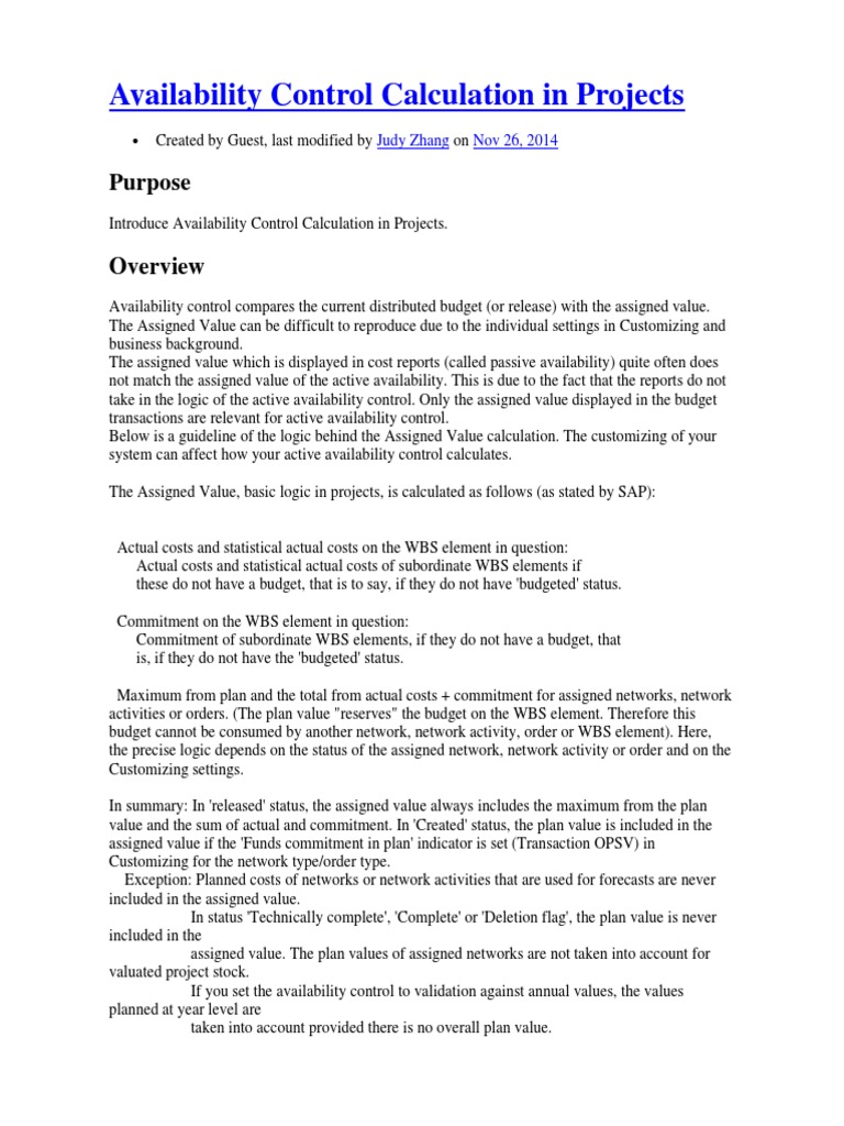 Availability Control Calculation in Projects | PDF | Debits And Credits ...