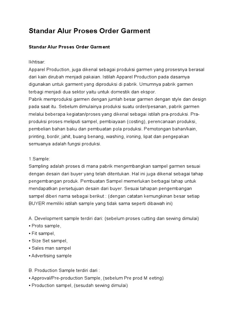 Standar Alur Proses Order Garment | PDF