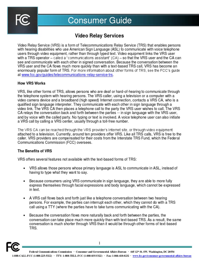 Consumer Guide: Video Relay Services | PDF | Telecommunications | Human ...