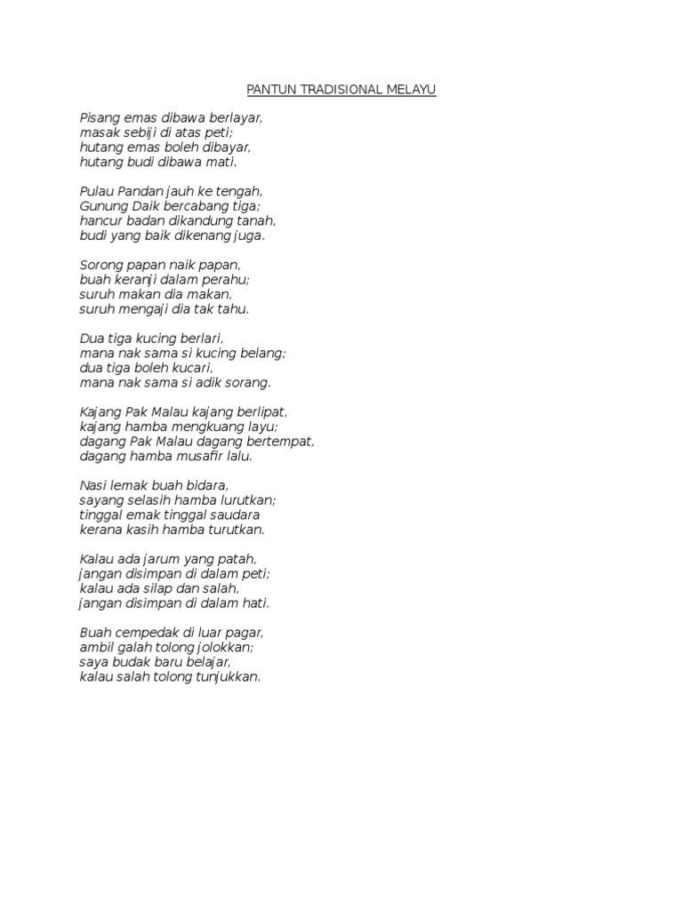 PANTUN TRADISIONAL MELAYU | PDF