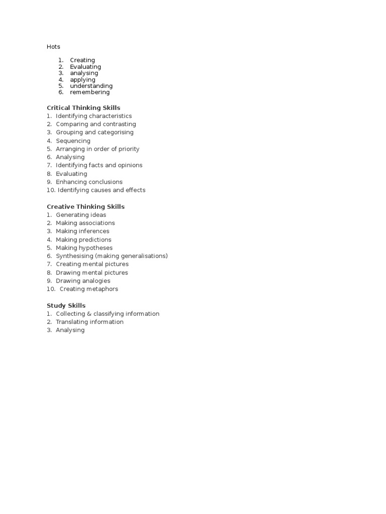 Hots 1. Creating 2. Evaluating 3. Analysing 4. Applying 5 ...