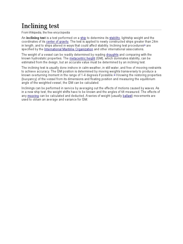 Inclining Test: Ship Stability Center of Gravity International Maritime ...