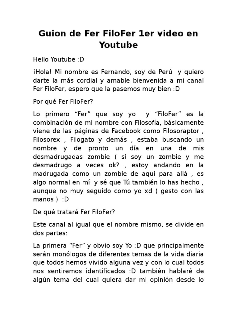 Guion de Fer FiloFer 1er Video en Youtube | PDF | Youtube | Sicología