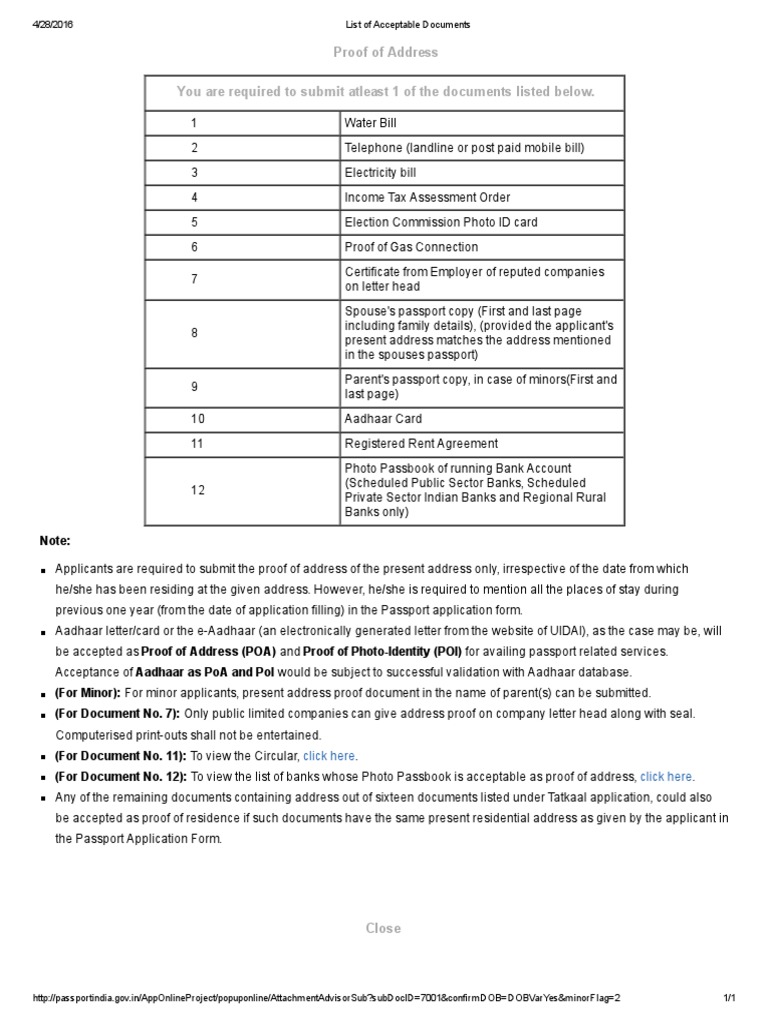 List of Acceptable Documents | PDF | Finance & Money Management