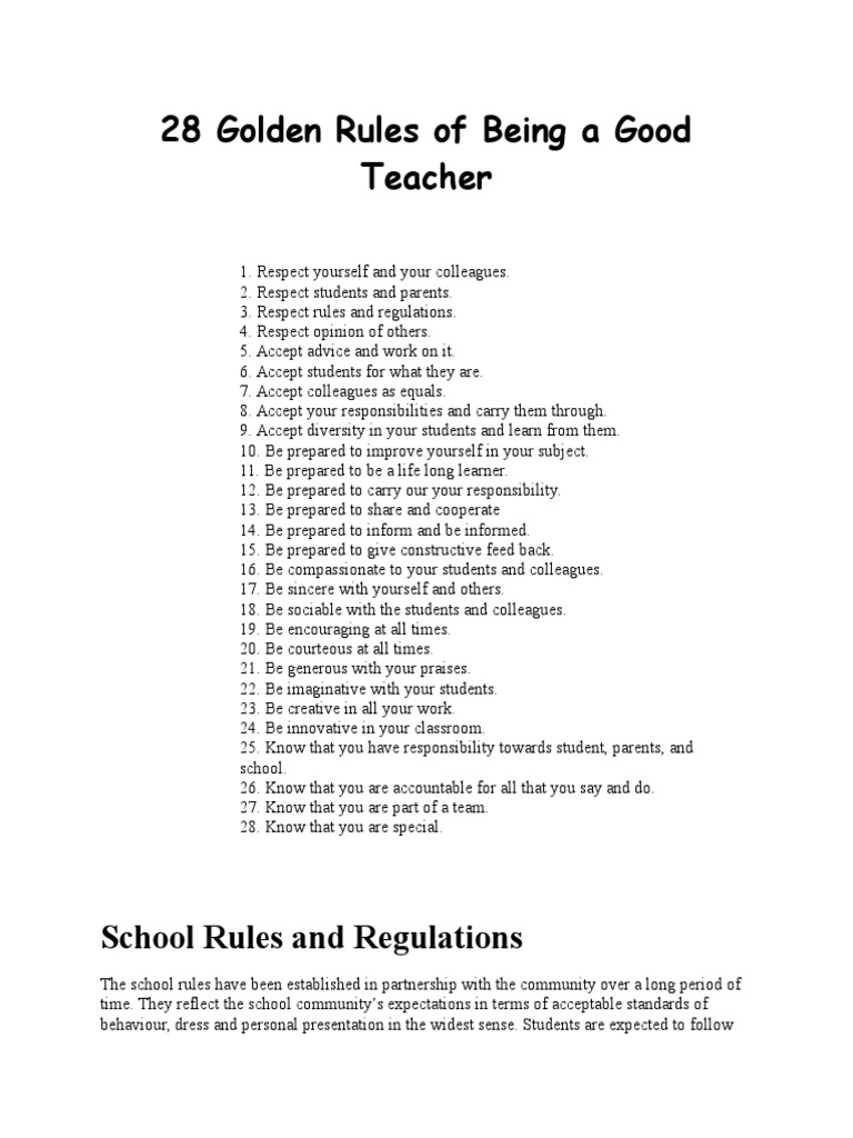 28 Golden Rules of Being A Good Teacher | PDF | Classroom