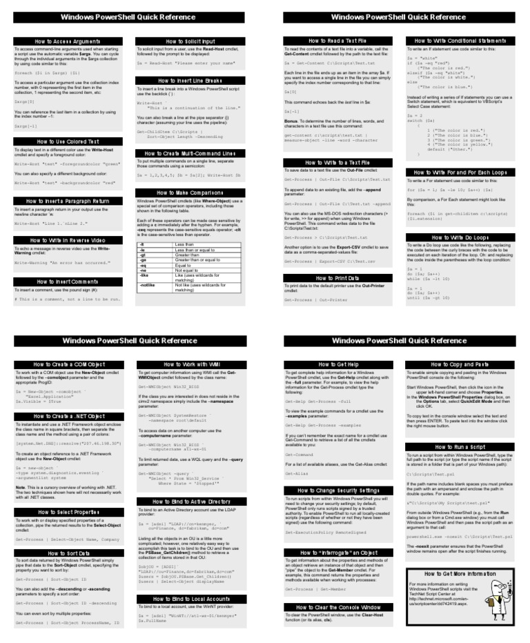 Windows Powershell Quick Reference Windows Powershell Quick Reference ...