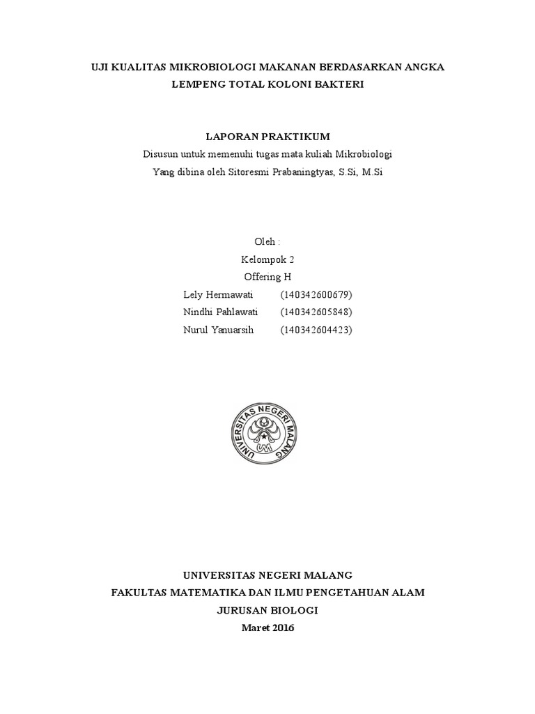 Uji Kualitas Mikrobiologi Makanan Berdasarkan Angka Lempeng Total ...