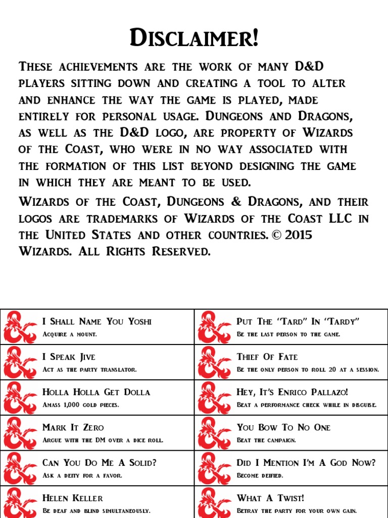 Dungeons and Dragons Achievements | PDF | Dungeons & Dragons | Leisure