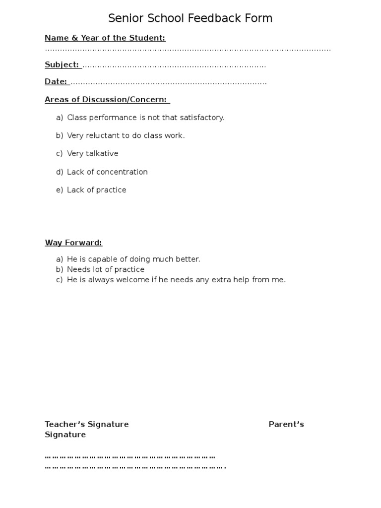 Senior School Feedback Summary | PDF | Sports & Recreation