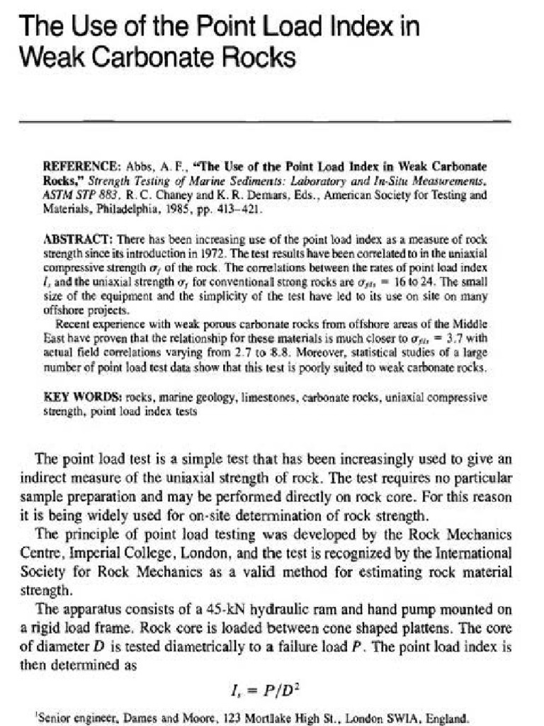 ABBS The Use of The Point Load Index in WEAK CARBONATE ROCKS | PDF ...