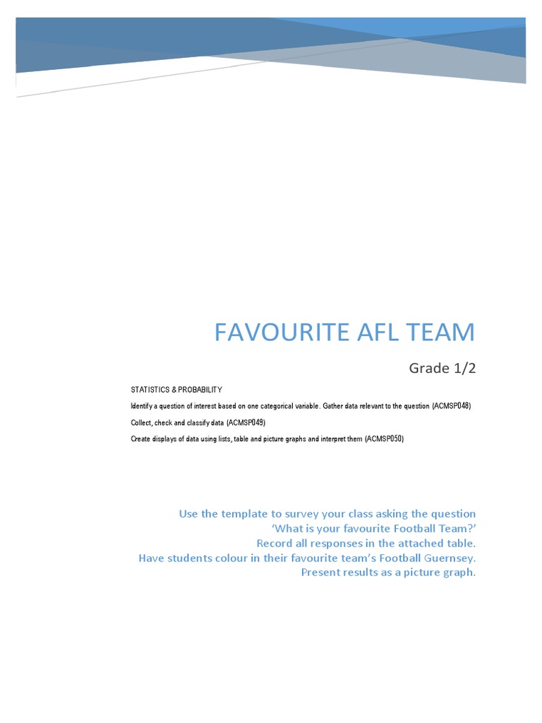 Favourite AFL Team - Data Collection and Picture Graph Pack | PDF