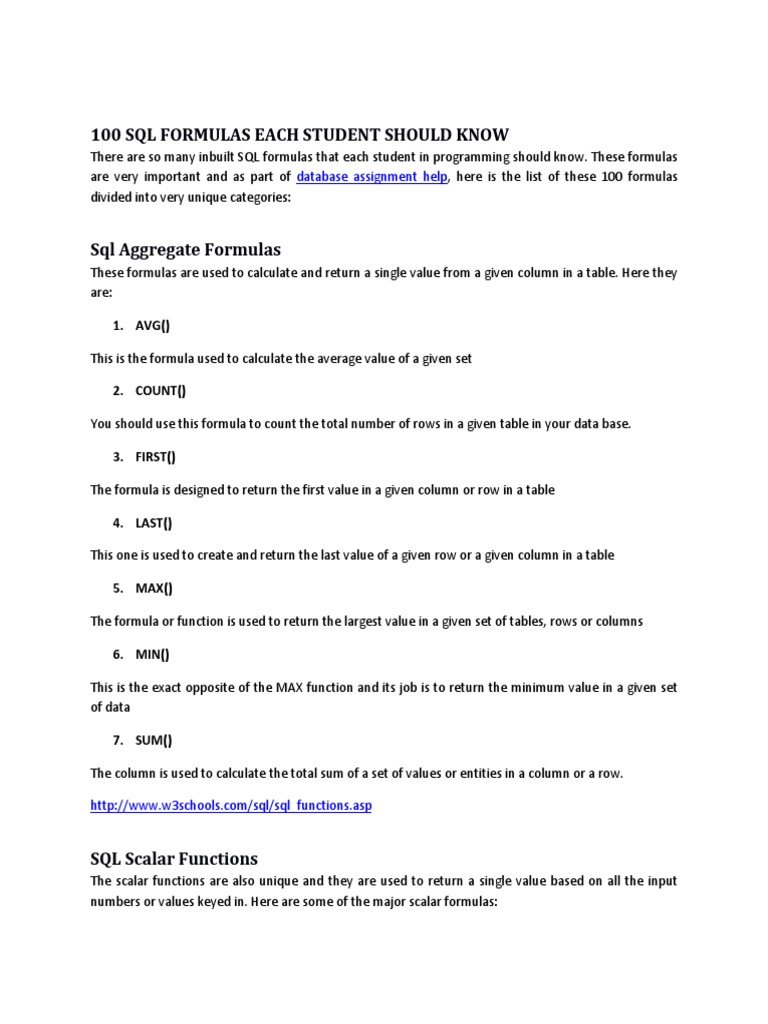 100 Essential SQL Formulas for Students | PDF | Trigonometric Functions ...