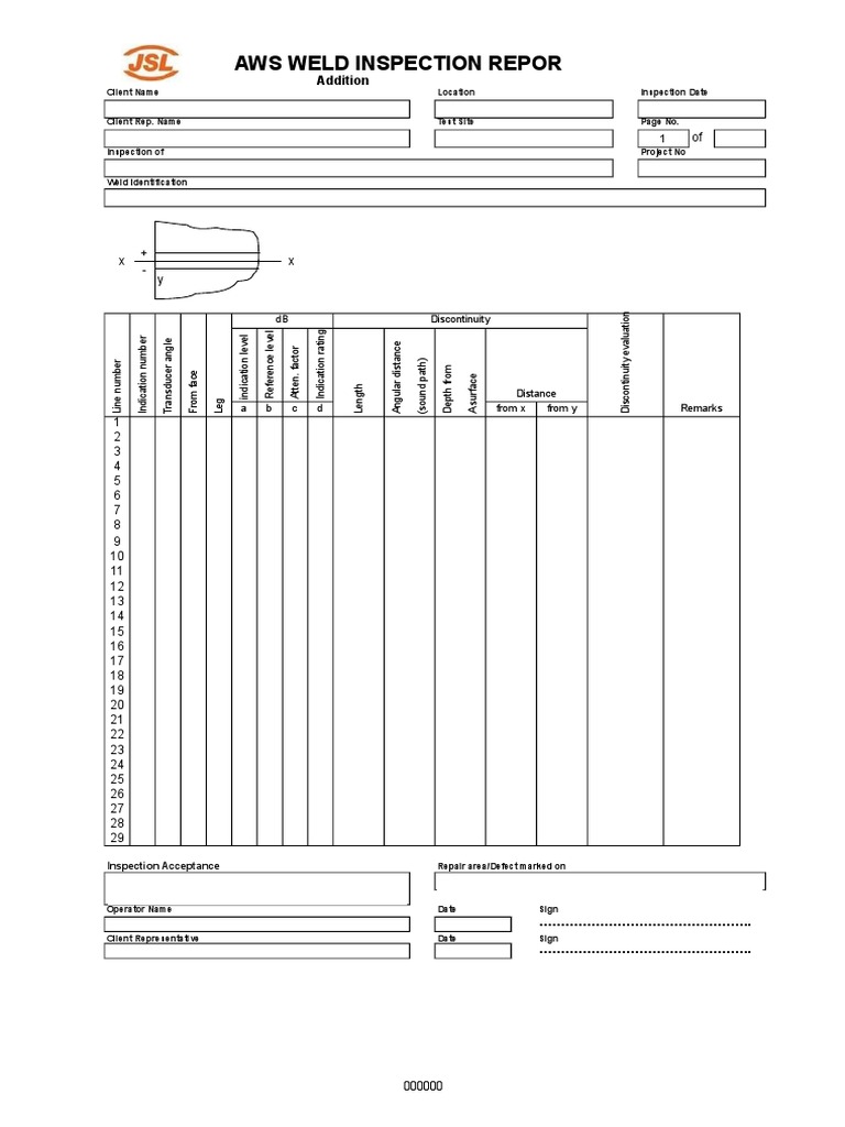 AWS Weld Inspection Report Log Additional Page | PDF