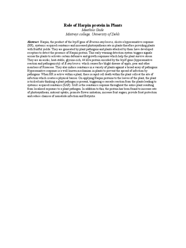 Harpin Protein's Role in Plant Defense | PDF | Home & Garden