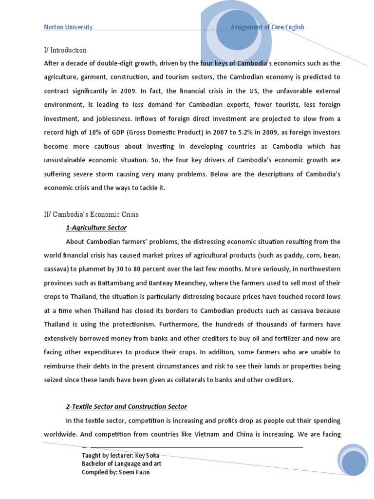 Norton University Assignment of Care English: 1-Agriculture Sector ...