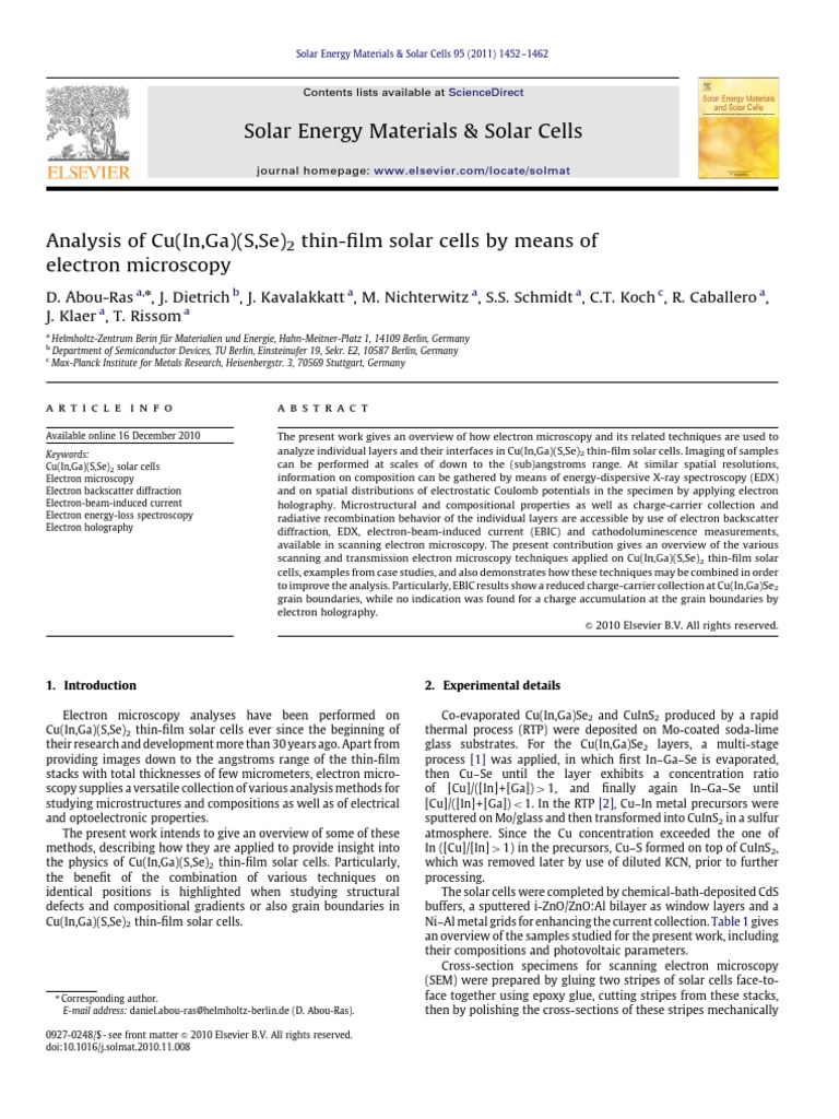 Cu(In,Ga)(S,Se)2 Solar Cell Analysis | PDF | Transmission Electron ...