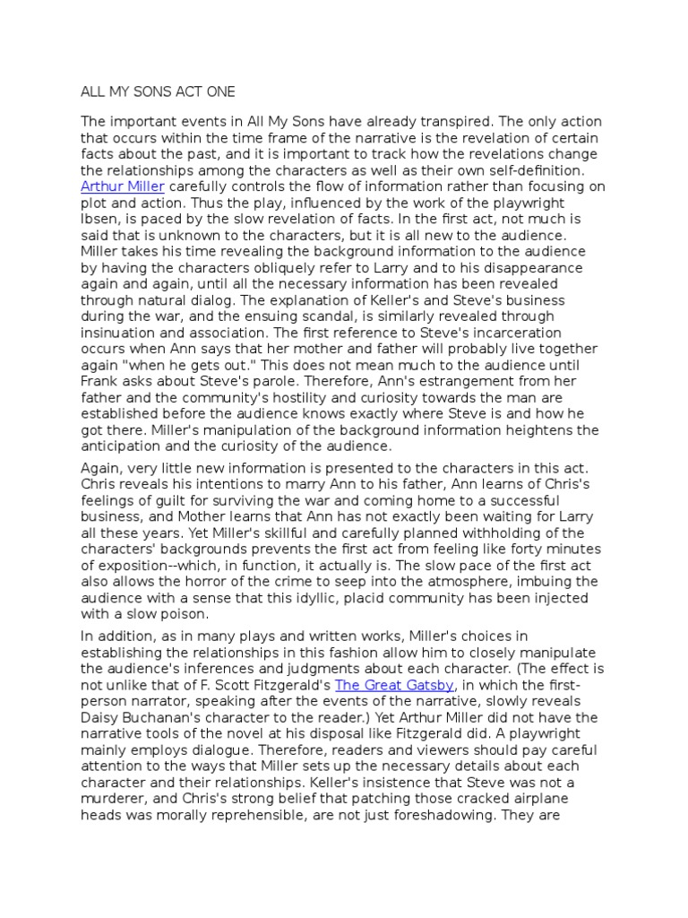 All My Sons Act One Analysis | PDF