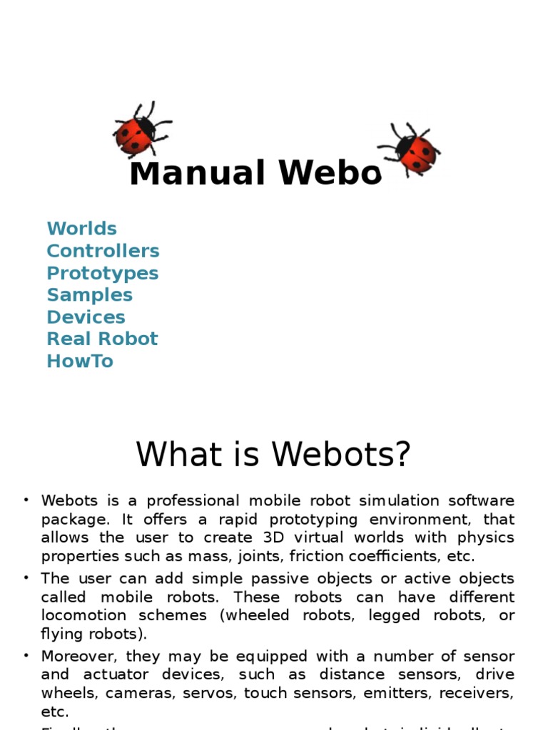 Manual Webots: Worlds Controllers Prototypes Samples Devices Real Robot ...