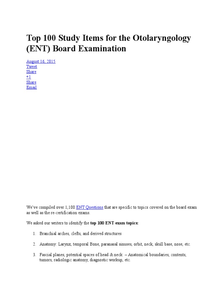 Top 100 Study Items For The Otolaryngology (ENT) Board Examination ...