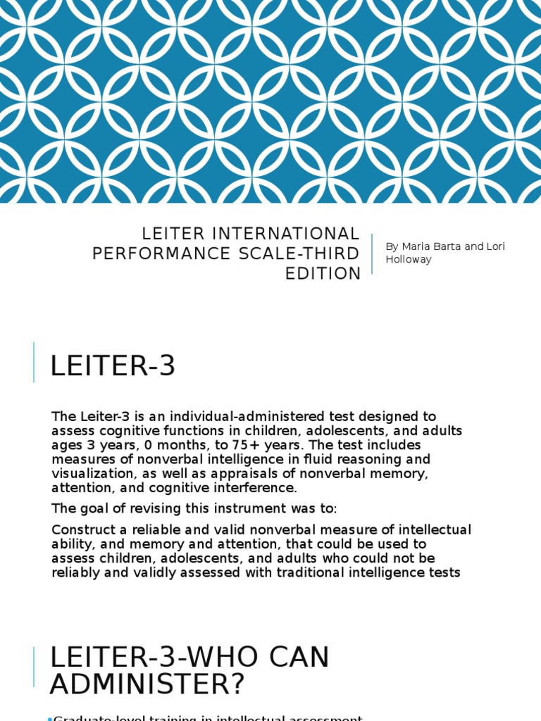 Leiter-3 Presentation | PDF | Attention | Neuropsychology