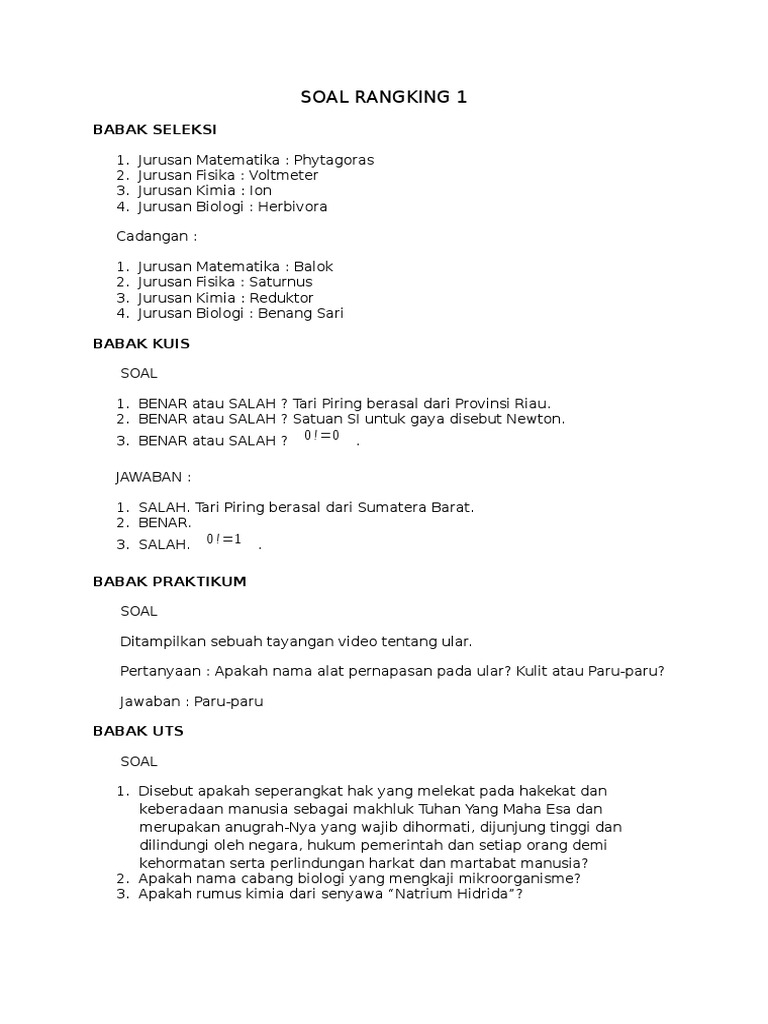 Soal Rangking 1 | PDF | Sains & Matematika