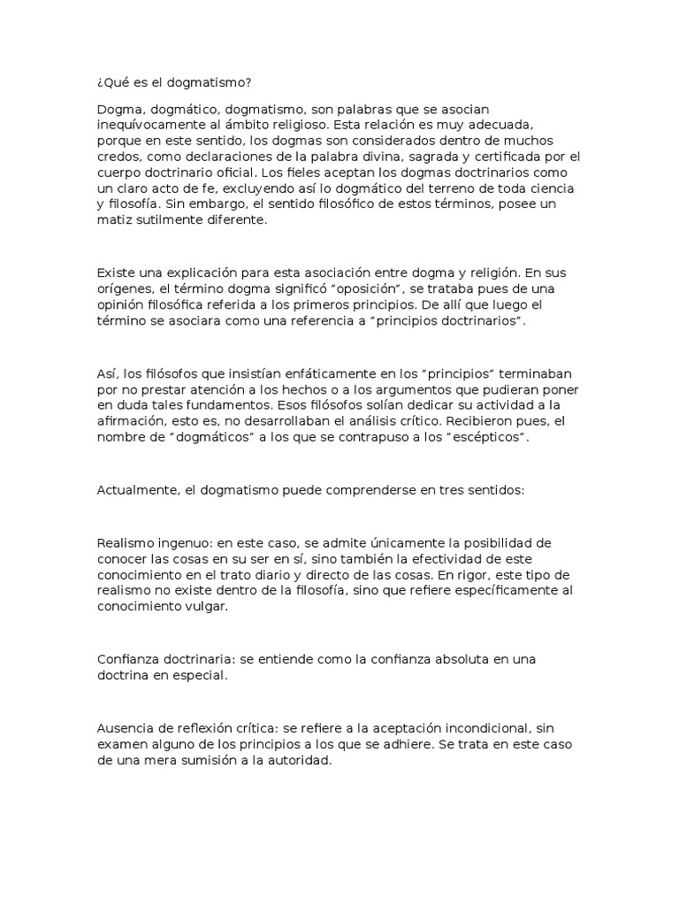 Dogmatismo: Definición y Perspectivas | PDF | Dogma | Realismo filosófico