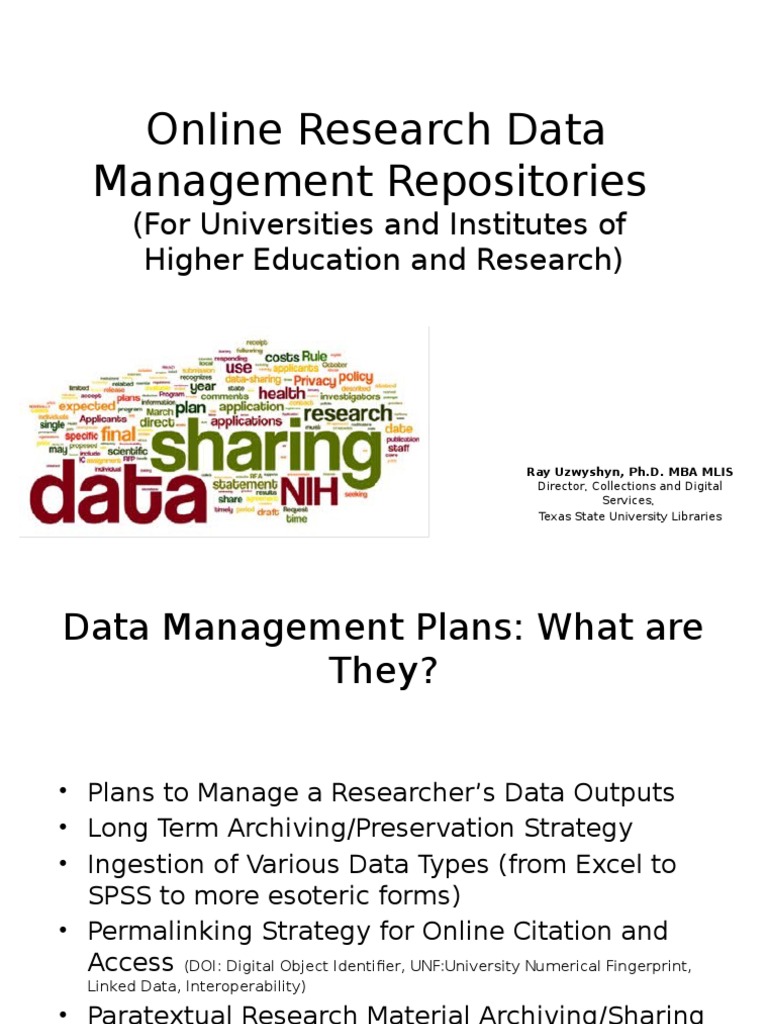 Online Research Data Management Repositories: (For Universities and ...