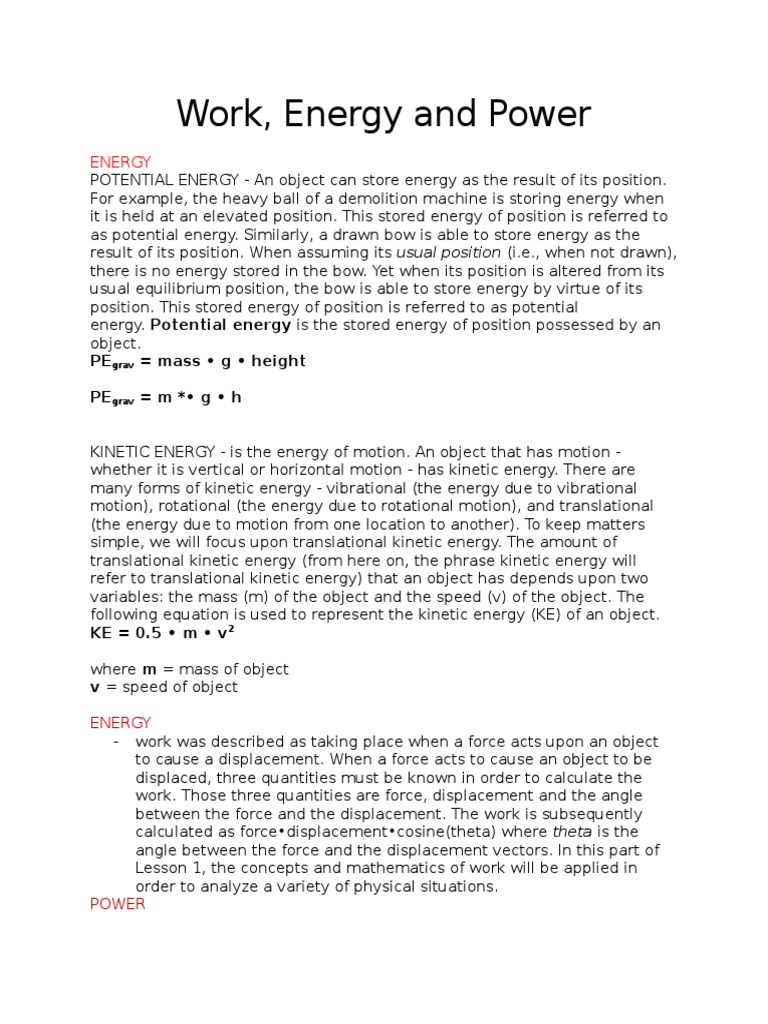 Work, Energy and Power | PDF | Potential Energy | Kinetic Energy