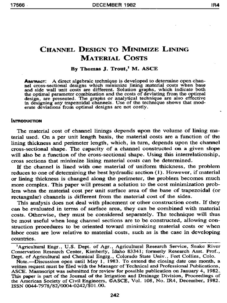 Channel Desing To Minimize Lining Material Costs | PDF | Geometry ...