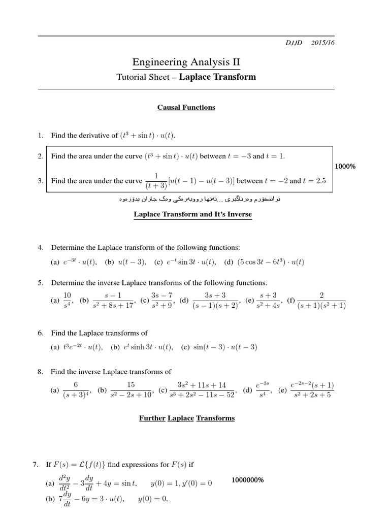 Laplace Transform - Tutorial Sheet | PDF | Laplace Transform | Differential Equations