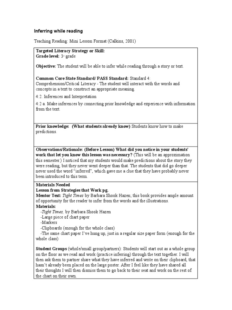 Inferring Skills for 3rd Grade Readers | PDF | Reading (Process) | Pedagogy