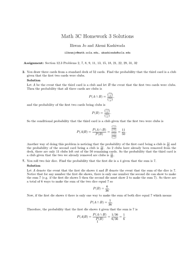 Math 3C Homework 3 Solutions: Ilhwan Jo and Akemi Kashiwada | PDF ...