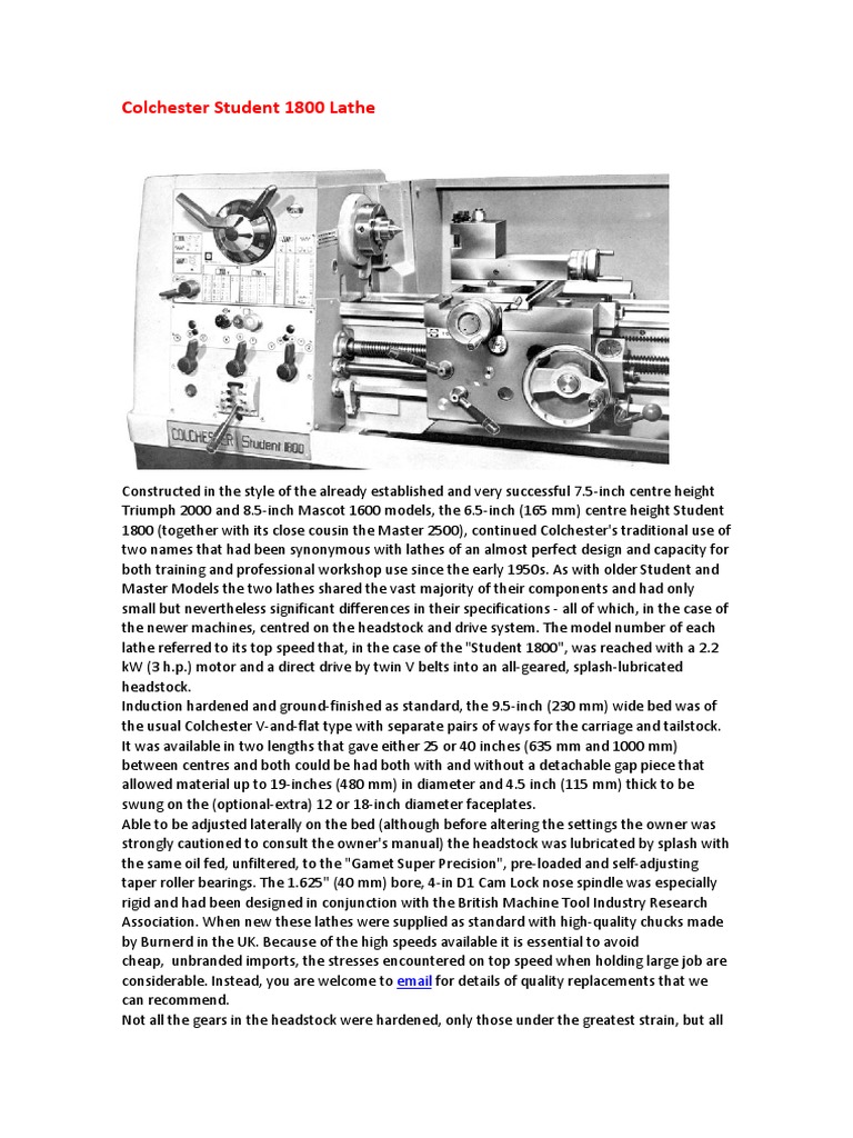 1 - Torno - Colchester Student 1800 Lathe PDF | PDF | Tools ...